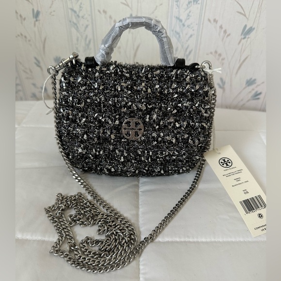 Tory Burch | Bags | Tory Burch Black And Silver Tweed Micro Mini ...